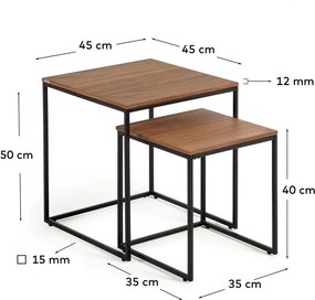 Odkládací stolky v sadě 2 ks s deskou v dekoru ořechového dřeva 45x45 cm Yoana – Kave Home