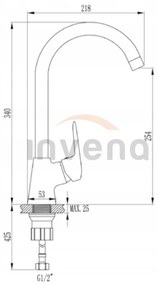 Invena Corso, stojánková dřezová baterie s otočným ramenem, černá, BZ-81-L04-X