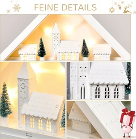 HOMCOM Adventní kalendář Vánoční dekorace, 24 zásuvek, LED světla, 39 cm x 9 cm x 42 cm, bílá + zelená 830-416