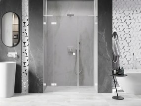 Mexen Lunar L, levé otočné sprchové dveře 140 cm, 8mm čiré sklo, bílý profil, 834SL-140-050-20-00-L