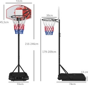 SPORTNOW basketbalový koš se stojanem, 179-209 cm výškově nastavitelný basketbalový stojan na kolečkách, stojan na basketbalový systém, venkovní, oce…