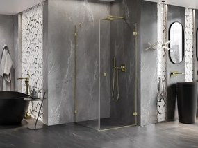 Mexen Lunar-B, pravostranný výklopný sprchový kout 90 x 90 cm, 8mm čiré sklo, zlatý kartáčovaný - 832-090-090-55-00-P