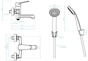 Kuchinox Atez, nástěnná vanová baterie s ruční sprchovou soupravou, černá matná, LAV-BTK_711D