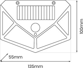 Exteriérové ​​solární nástěnné LED svítidlo Batman, 1x LED 3w, černá, pohybový senzor