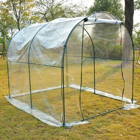 Outsunny Zahradní Tunelový Skleník, Balkonový Skleník pro Rostliny a Zeleninu s PVC Krytem, Rolovacími Dveřmi a Ocelovým Rámem, 2x2,5x2m