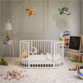 Dětská rostoucí postýlka 3v1 oválná + matrace New Baby bílá