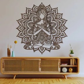 Dřevěná mandala jóga žena – moderní 3D obraz na zeď do obýváku | SENTOP HDF0511