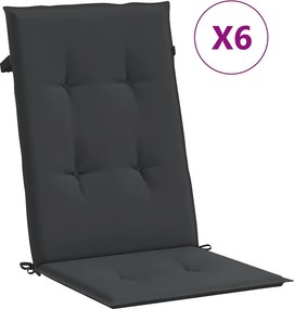 Podušky na židli vysoké opěradlo 6 ks černé 120x50x3 cm textil 314111