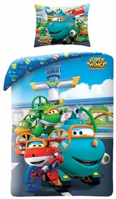 Textylia Dětské bavlněné licenční povlečení Disney letadla Super wings do oblak 140x200cm / 70x90cm modré