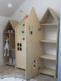 Vingo Dětská policová skříň domeček, přírodní - 140 cm