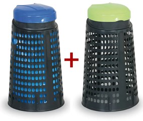 Odpadkový koš plastový na pytle 120 L - 1+1 ZDARMA černý, modrá + zelená