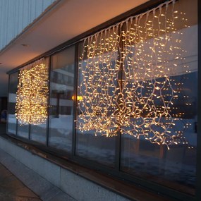 Easy Fix LED světelný závěs venkovní, 100 × 150 cm, teple bílá, 150 diod, bílý kabel, IP67, prodlužovací