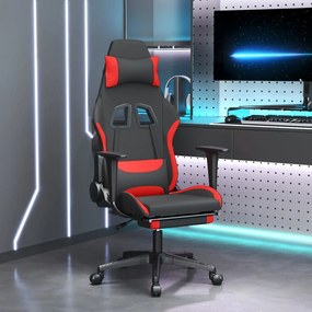 Herní židle s podnožkou černá a červená textil,  3143751