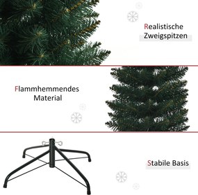 HOMCOM Vánoční stromek 180 cm, vysoce realistický, 380 větviček, nehořlavý, stabilní podstavec, zelená