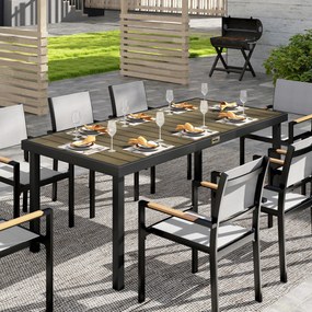 Zahradní stůl Outsunny z hliníku pro 8 osob s lamelovým vrchem na terasu a balkon 190x90x74 cm Přírodní a černá