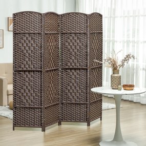 HOMCOM vnitřní paraván ze dřeva 4 panely skládací dělič prostoru pro obývací pokoj, ložnici 180 x 180 cm hnědá