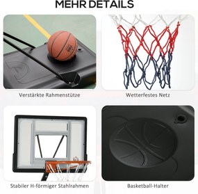 Basketbalový koš HOMCOM s nastavitelnou výškou 260-310 cm a funkcí rolování, stabilní stojan pro zahradu a sportoviště | Aosom.de