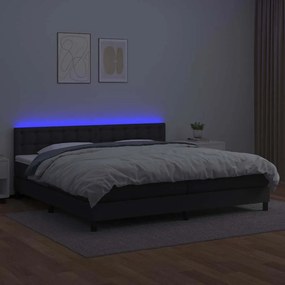 Box spring postel s matrací a LED černá 200x200 cm umělá kůže 3134243