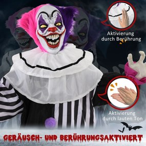 HOMCOM Strašidelný klaun Halloween dekorace, pohyblivý, funkce smíchu, růžová + fialová