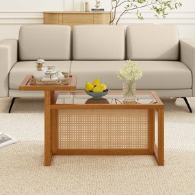 Costway Odkládací stolek s 2 úrovněmi s deskou z tvrzeného skla
