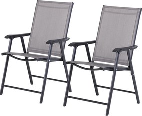 Sada skládacích židlí Outsunny s opěrkami 2 kusy, campingové a rybářské židle, kovové šedé 58 x 64 x 94 cm | Aosom