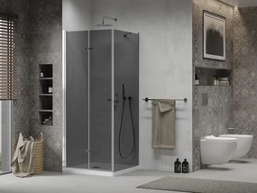 Mexen Lima, sprchový kout se skládacími dveřmi 70 (dveře) x 70 (stěna) cm, 6mm šedé sklo, chromový profil + slim sprchová vanička bílá, 856-070-070-01-40-4010