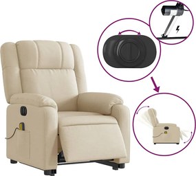 Elektrické zvedací masážní polohovací křeslo krémové textil 3205247