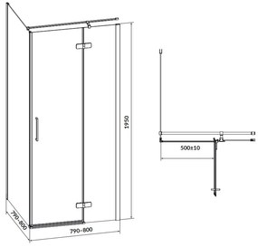 Cersanit Jota, rohový sprchový kout 80 (dveře pravé) x 80 (stěna) x 195, 6mm čiré sklo, černý profil, S160-008