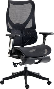 HOMCOM ergonomická síťovaná kancelářská židle s bederní opěrkou a podnožkou, černá