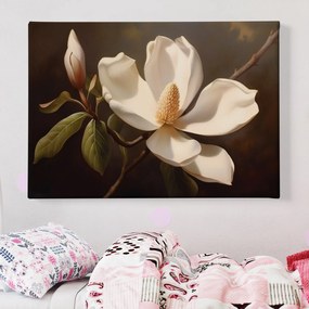 Obraz na plátně - Květ Magnólie na černém pozadí FeelHappy.cz Velikost obrazu: 120 x 80 cm
