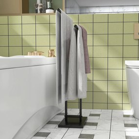 HOMCOM Volně stojící stojan na ručníky 2-podlažní, kovový držák na ručníky do koupelny, 50Š x 18,5H x 85V cm, černý