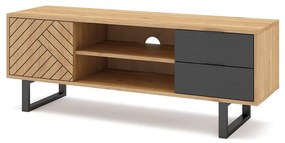 Antracitový/přírodní TV stolek v dekoru dubu 140x52 cm Madona – Marckeric