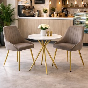 Jídelní židle LUXURY - látka Velvet, zlatý chrom / šedohnědá Taupe