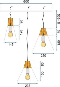 Toolight - Stropní svítidlo SCANDI 3xE27 APP064-3CP, Bílá-Hnědá, OSW-00110