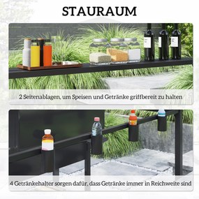 Grilovací Pavilion Outsunny 250 x 160 x 250 cm - Voděodolný Zahradní Pavilon s Dvojitým Středním Štítem, Bočními Policemi a UV Ochrannou, BBQ Pavilio…