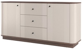 Komoda Vesper 160 cm se zásuvkami - kašmírová / ořech / černé úchytky