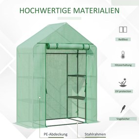 Outsunny polytunelový skleník Walk-in zahradní přístřešek se 6 policemi, skleník pro rostliny, s rolovacím vchodem, zelený| Aosom