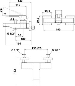 Sapho FORATA nástěnná vanová baterie 150 mm chrom FT010