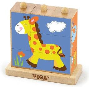 Dřevěné puzzle kostky na stojánku Viga Zoo
