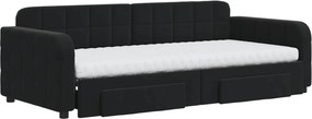 Válenda s přistýlkou a zásuvkami černá 90 x 200 cm samet 3197005