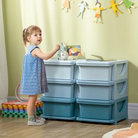 HOMCOM Plastový úložný box, 6 zásuvek, organizér na hračky, komoda do dětského pokoje, modrá | Aosom