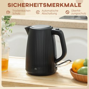 HOMCOM Elektrická konvice 1,7L, rychlovarná funkce, 2200W, s vyjímatelným filtrem proti vodnímu kameni, automatické vypnutí, Černá
