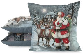 VÁNOČNÍ GOBELÍNOVÁ DEKORAČNÍ POVLAK NA POLŠTÁŘ MERRY4 45X45 CM VZOROVANÁ