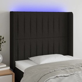 Čelo postele s LED černé 83 x 16 x 118/128 cm textil 3124262