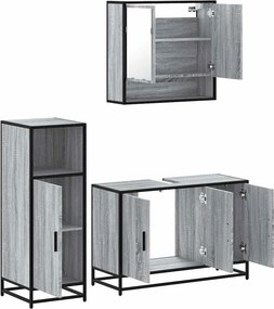 3dílný set koupelnového nábytku šedý sonoma kompozitní dřevo 3300983