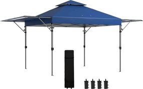 Outsunny Skládací Zahradní Altán Pop-Up 5 x 3 m, Oxfordská Tkanina s 2 Nastavitelnými Stěnami, Snadná Montáž, S Taškou na Kolečkách – Modrá | Aosom