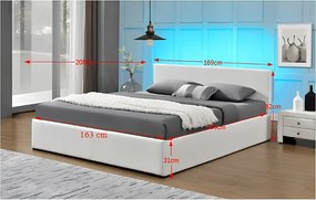 Manželská postel s RGB LED osvětlením, bílá, 160x200, JADA NEW