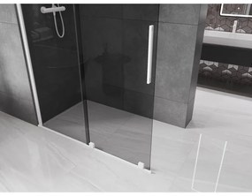 Mexen Velar, sprchová zástěna s posuvnými dveřmi Walk-in 130 x 200 cm, 8mm šedé sklo, bílá matná, 871-130-000-43-20