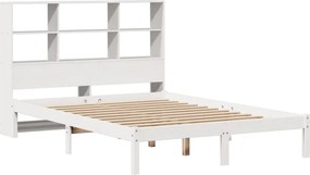Postel s knihovnou bez matrace bílá 160x200 cm masivní borovice 3321592