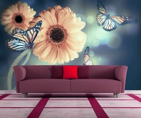 Tapeta - Květiny s motýly (120x118 cm) - PopyDesign